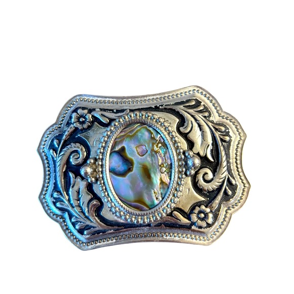 Vintage | Accessories | Vintage Blue Abalone Shell Enamel Belt Buckle ...